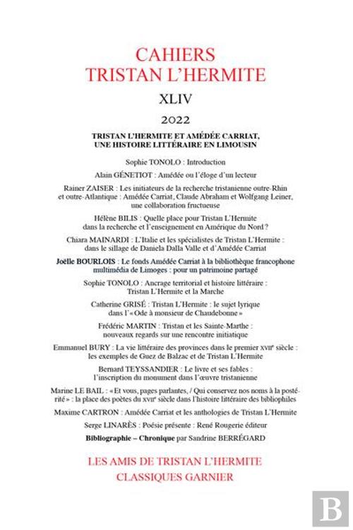 Cahiers Tristan L'Hermite 2022, N Xliv - Tristan L'Hermite Et Amedee ...