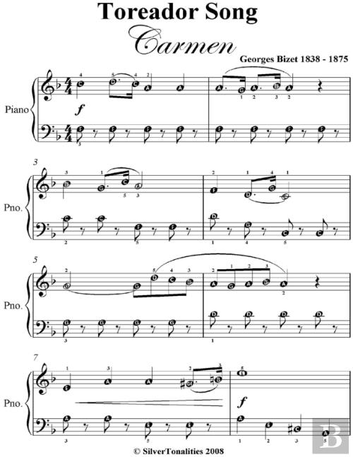 Toreador Song Carmen Easiest Piano Sheet Music, Georges Bizet - eBook ...